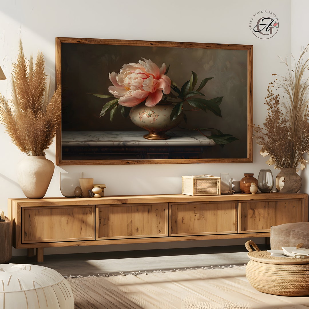 Pink Peony Frame TV Art: Vintage Floral Oil Painting (digital Download ...