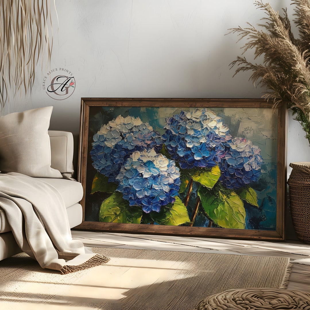 Vibrant Hydrangeas Acrylic Knife Palette Art, Botanical Artwork ...