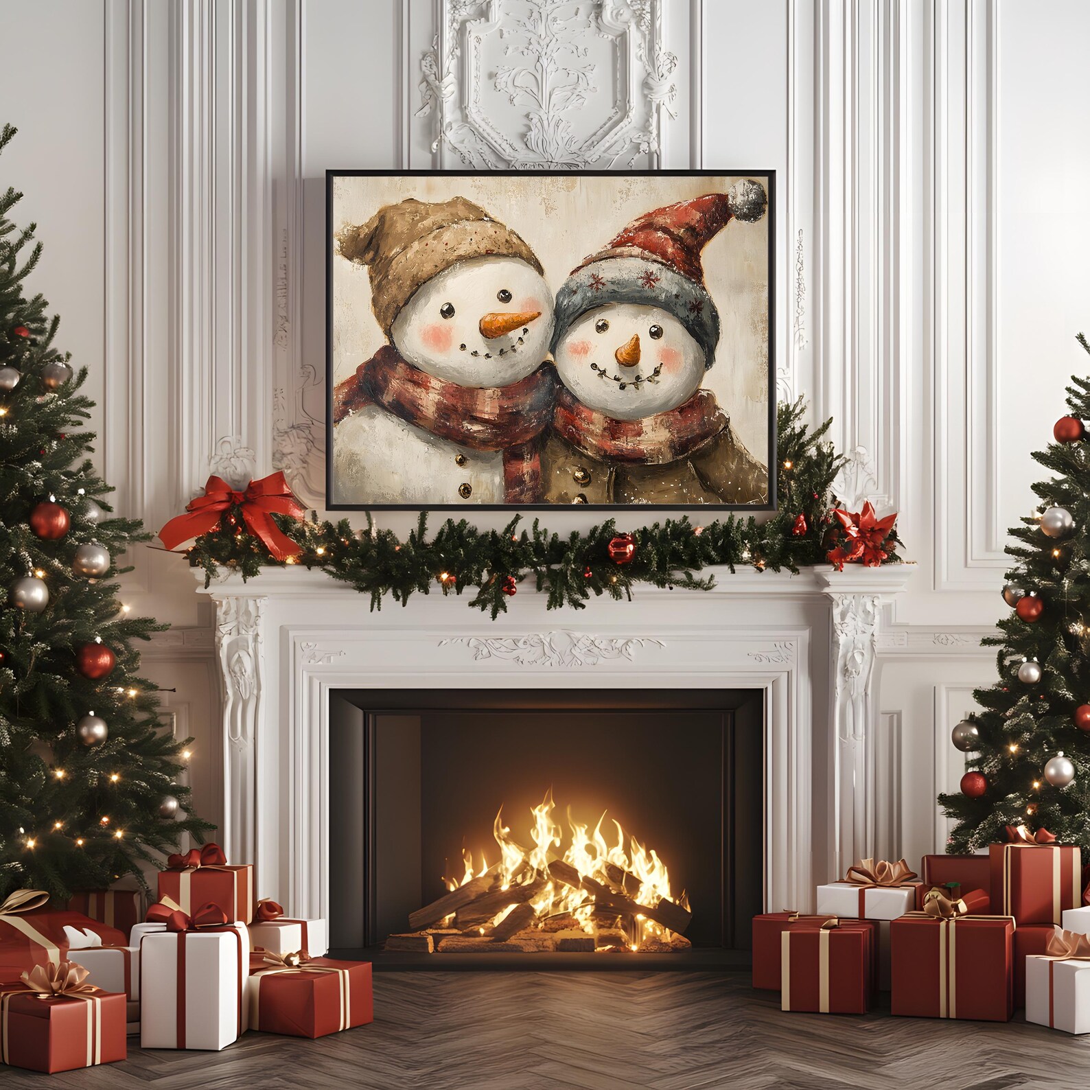 Snowman Buddies Painting: Cozy Christmas Wall Art (digital Download) - Etsy