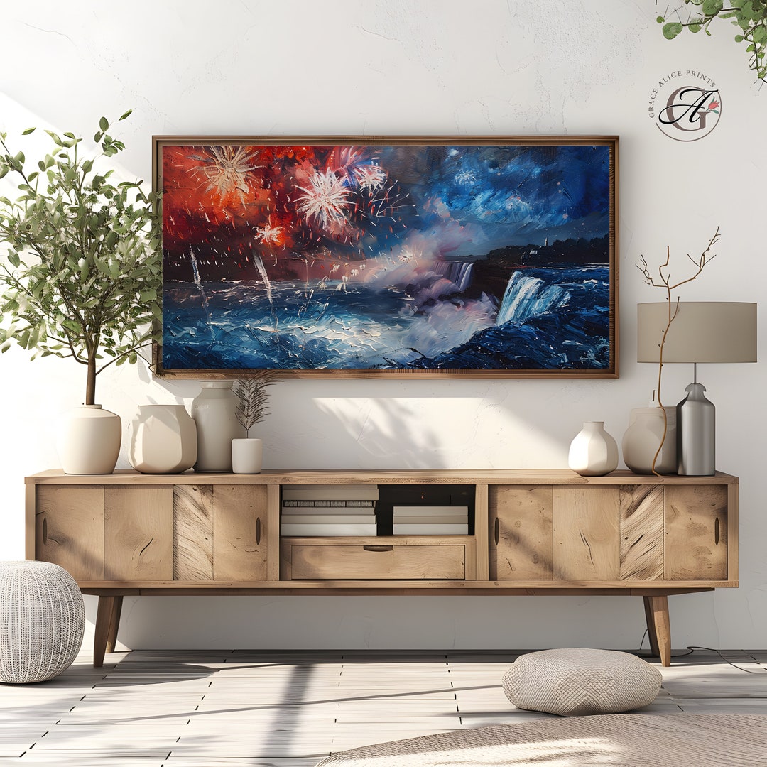 Niagara Falls Fireworks Frame TV Art, Patriotic Celebration (digital ...