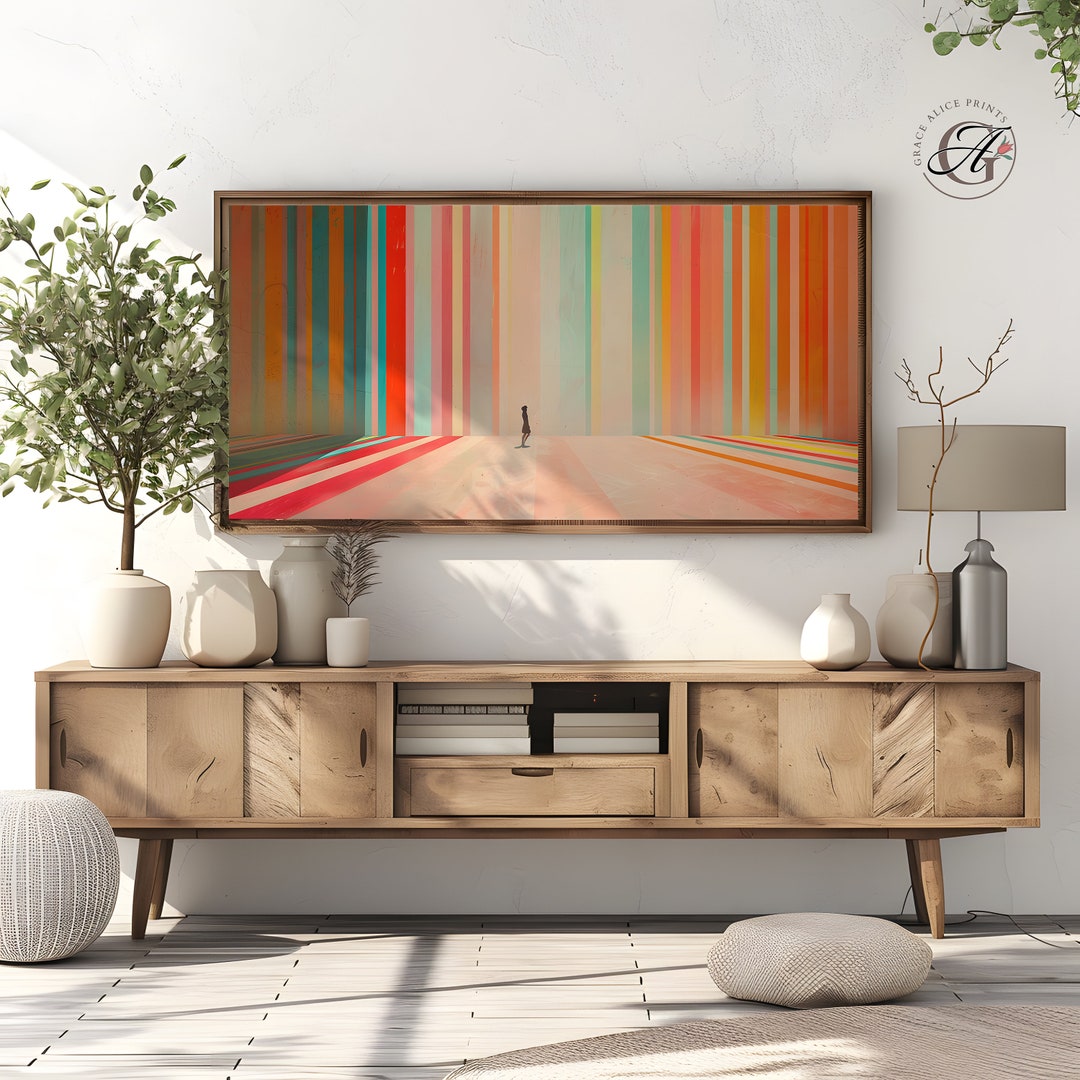 Frame TV Retro Linear Lines Silhouette Art, Retro TV Art Digital ...