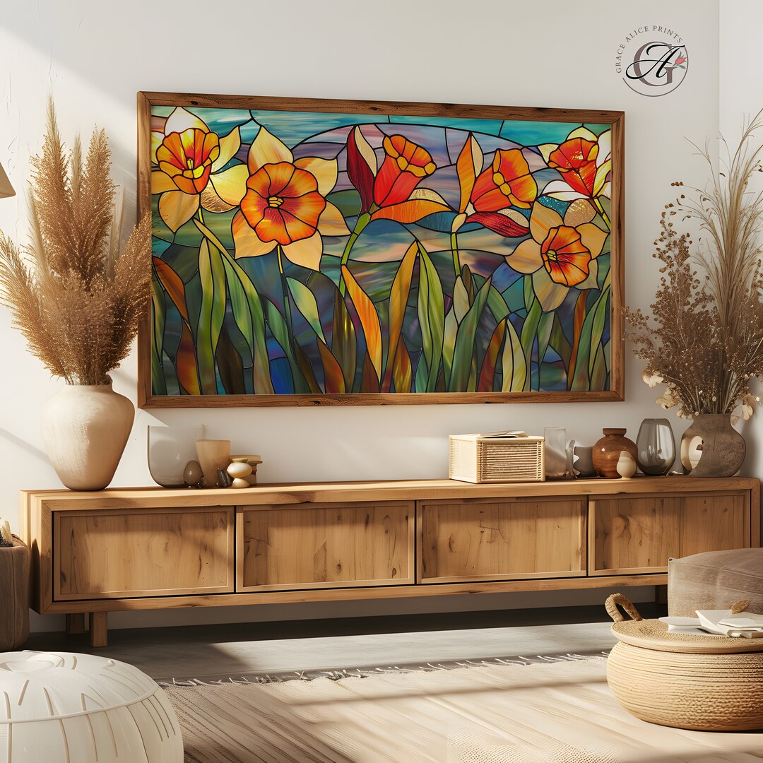 Stained Glass Daffodils Frame TV Art: Floral Spring Decor (digital ...