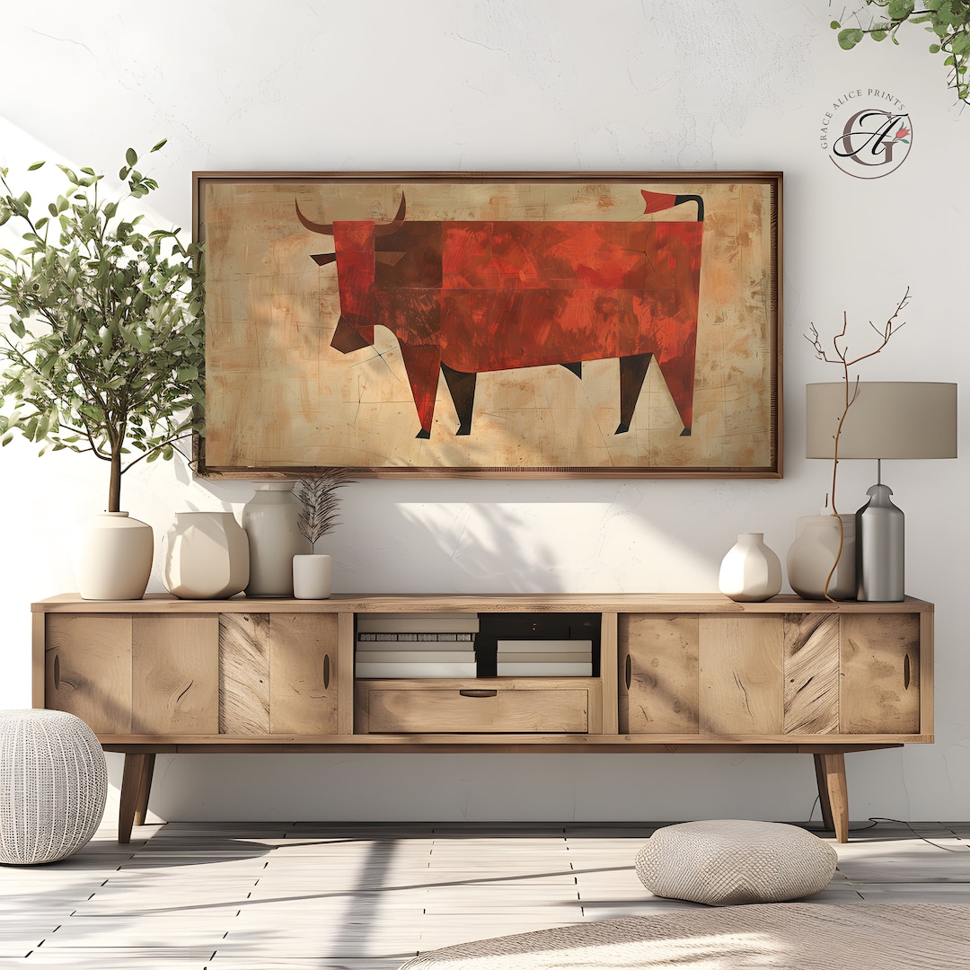 Frame TV Abstract Red Bull Art, Animal Digital Download Tv Art, Bull ...
