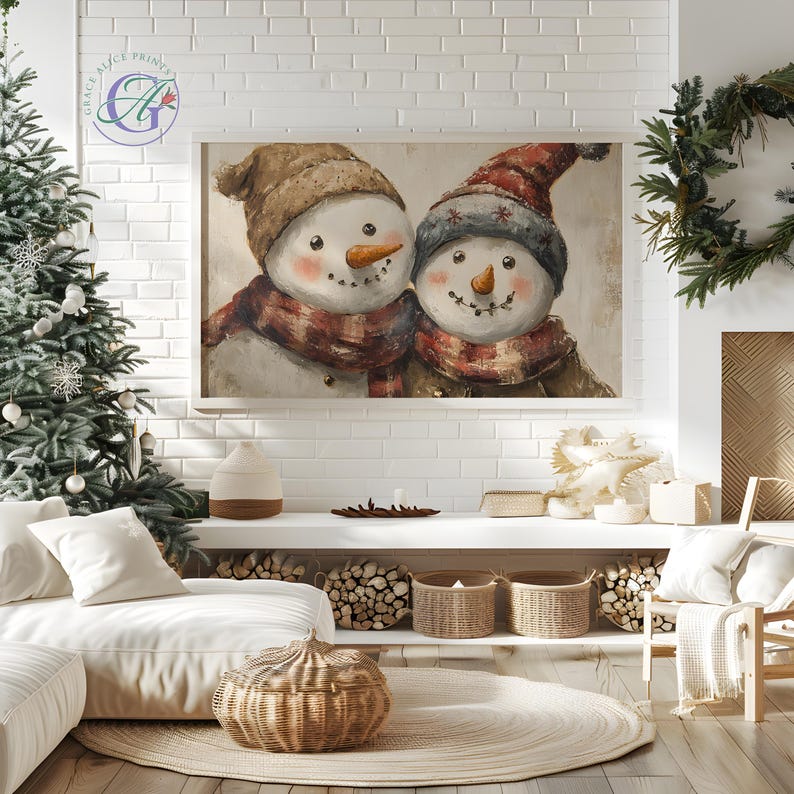 Snowman Buddies Painting: Cozy Christmas Wall Art (digital Download) - Etsy