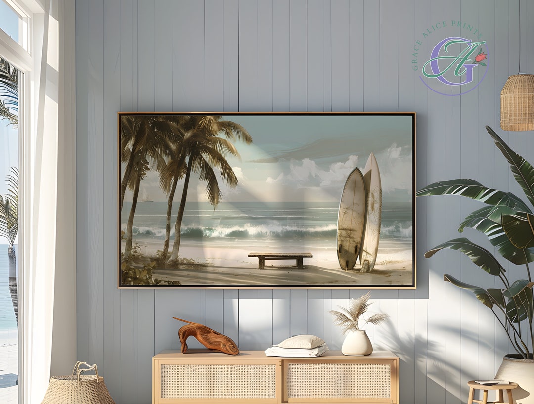 Frame TV Rustic Tropical Beach Art, Beach Digital Download Tv Art ...