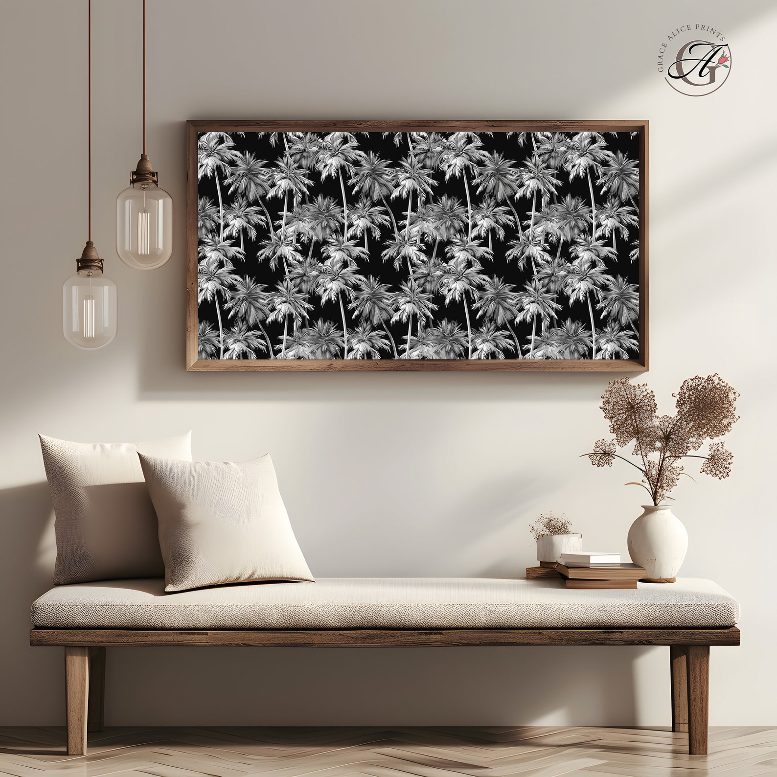 Frame TV Palm Trees Print, Palm Fronds Art, Seamless Leaf Pattern Art ...