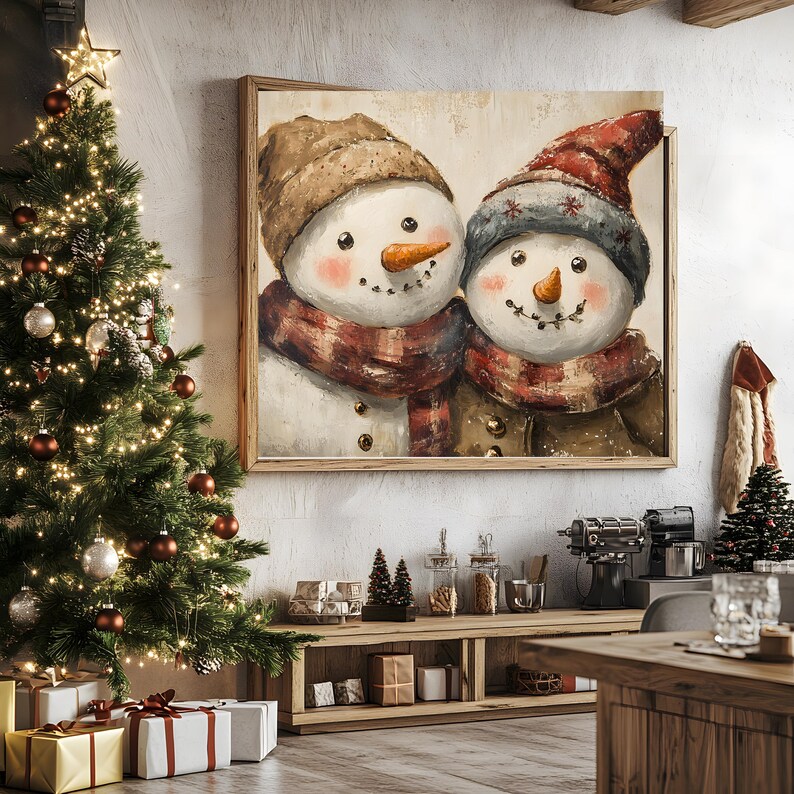 Snowman Buddies Painting: Cozy Christmas Wall Art (digital Download) - Etsy
