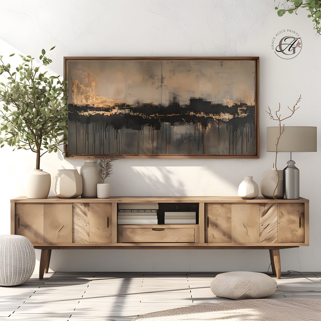 Frame TV Black and Gold Paint Drip Abstract Art, Abstract Frame TV Art ...