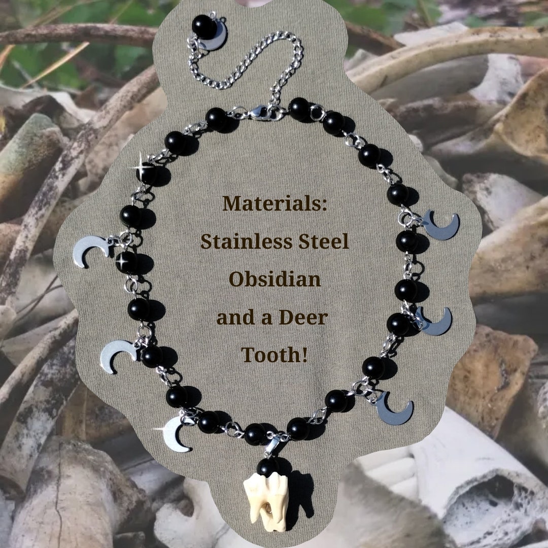 Deer Tooth Obsidian Necklace - Etsy