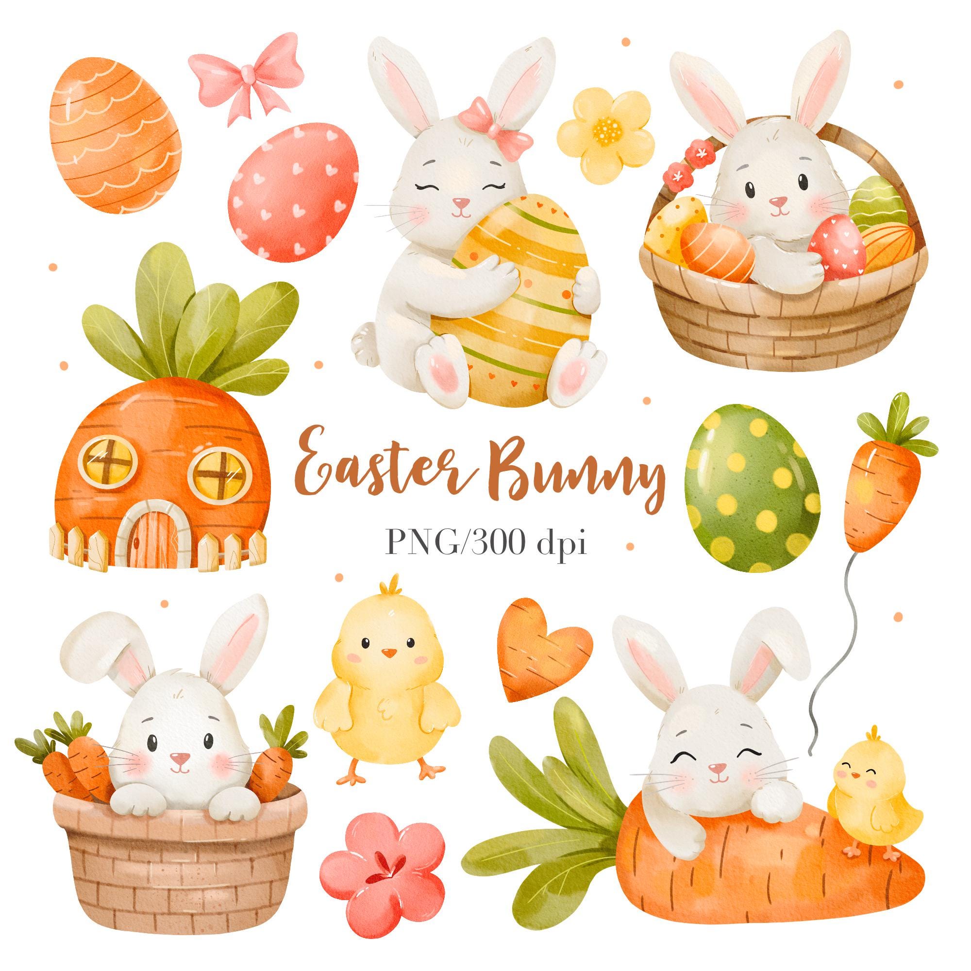 Watercolor Easter Bunny Clipart – Spring Animals, Eggs, Carrots ...