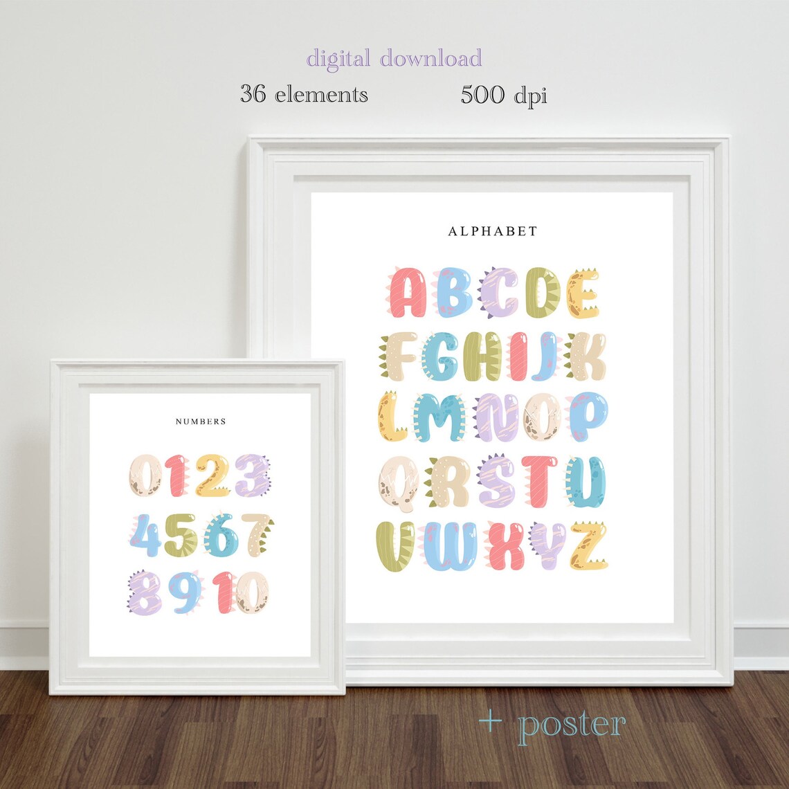Dinosaur Alphabet and Numbers Printable Clipart,alphabet Poster ...