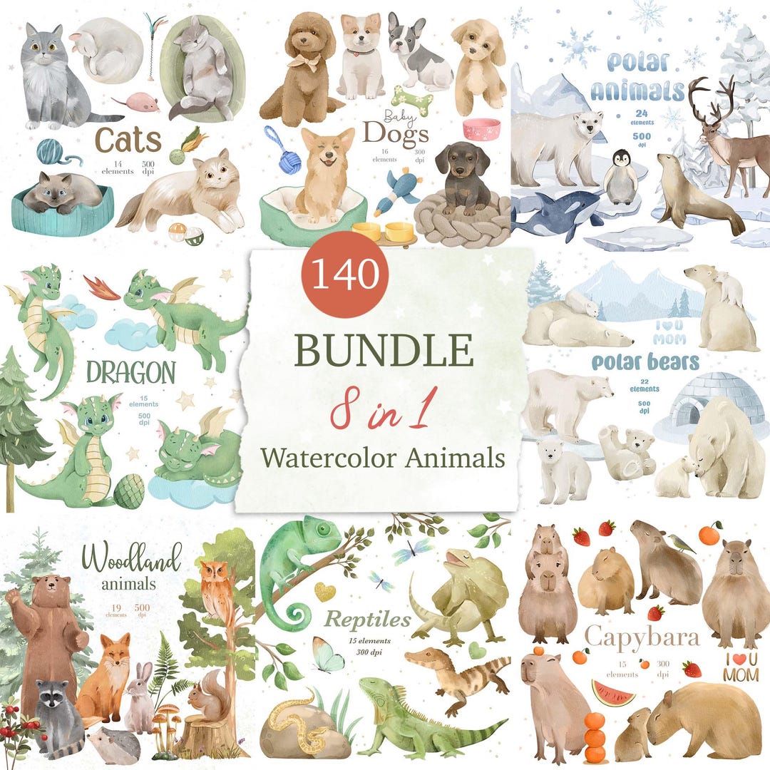 Watercolor Animals Clipart Bundle, Nursery Woodland Animals, Winter ...