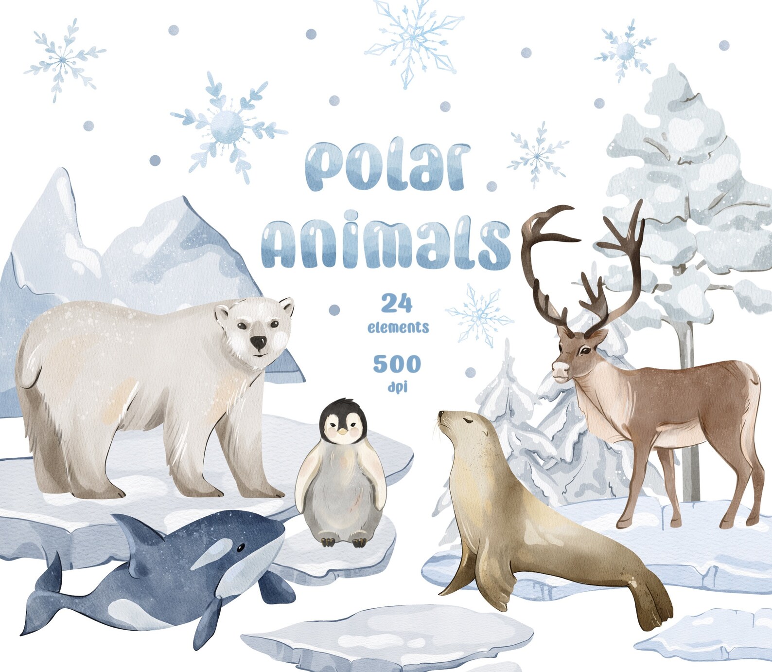 Polar Animals Clipart, Arctic Animal PNG, Winter Graphic, Greeting Card ...