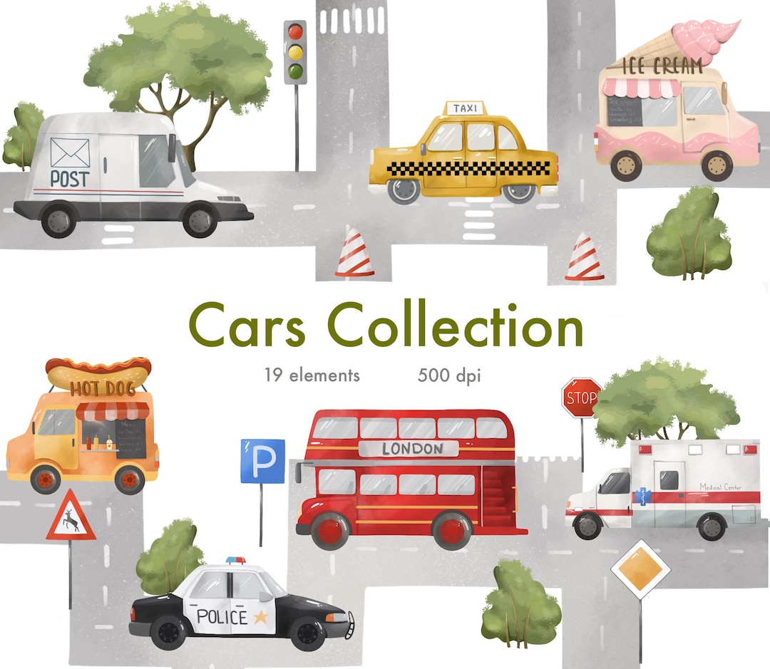 Cars Clipart, Transport Clipart, Cartoon Boy Clipart, Digital PNG Files ...