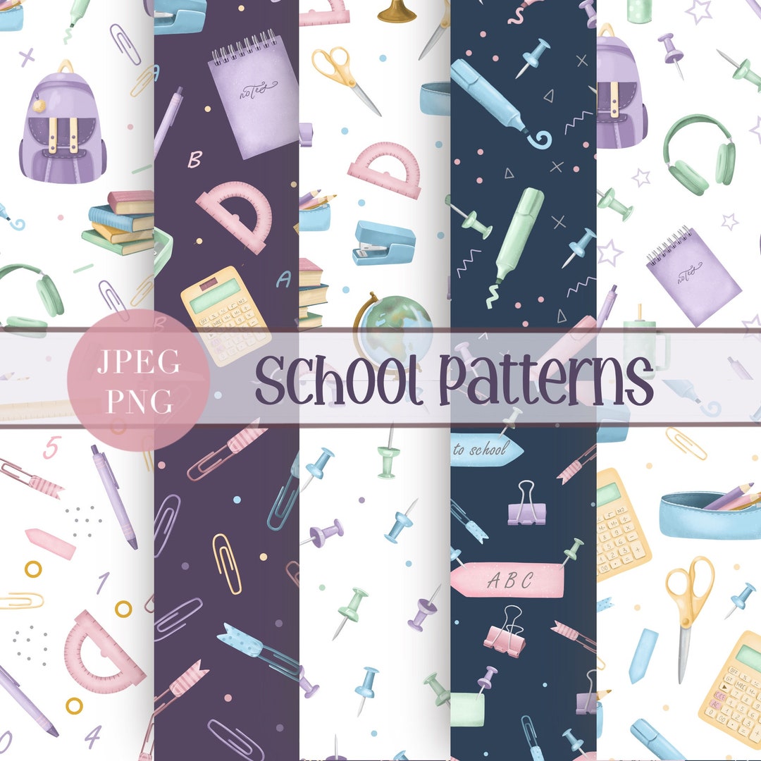 Back to School Digital Paper, School Seamless Pattern, School Education ...