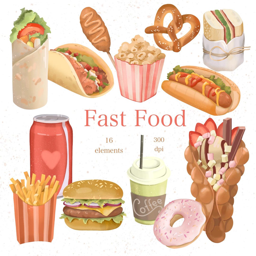 Fast Street Food Clipart, American Junk Food Illustrations PNG (digital ...