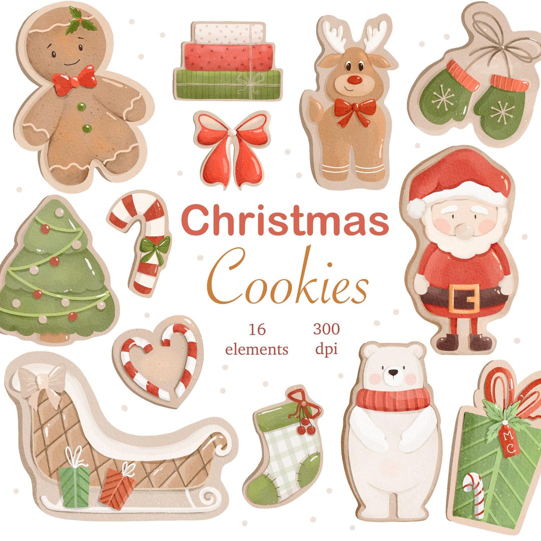 Christmas Cookies Clipart PNG, Watercolor Gingerbread Cookies, Winter ...