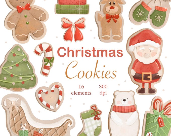 Sugar Cookie Clipart, Set of 22 PNG Bundle, 300 DPI Clip Art, Winter ...
