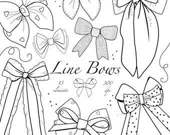 Line Bows Clipart, Hand Drawn Bow Illustrations, Ribbon Bow, Silk Bow ...