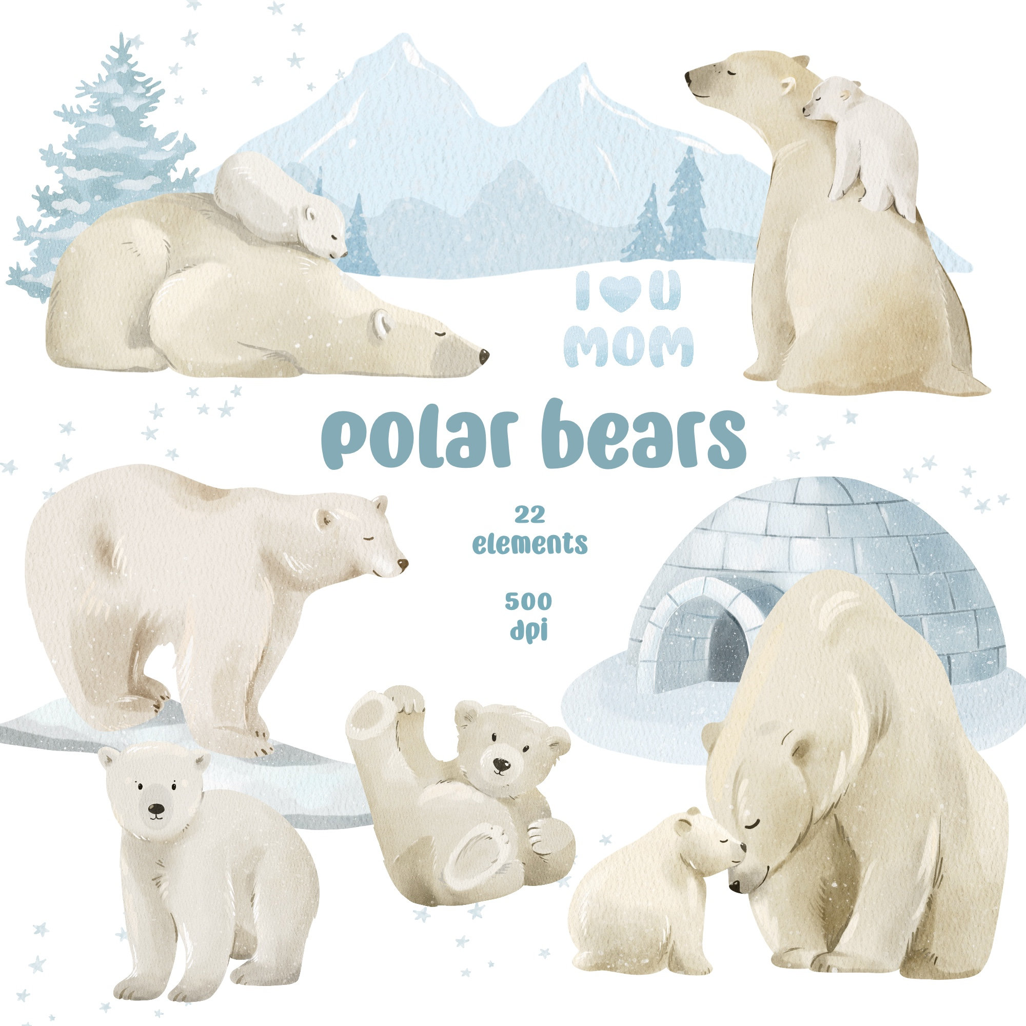 Polar Bears Clipart Png,watercolor Arctic Animals Set,baby Polar Bear ...