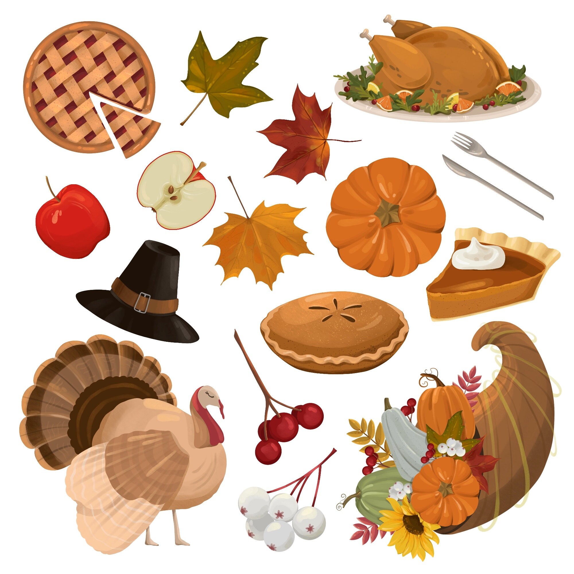 Autumn Clipart Set PNG: Rustic Fall Leaves, Pumpkins, Wreaths ...