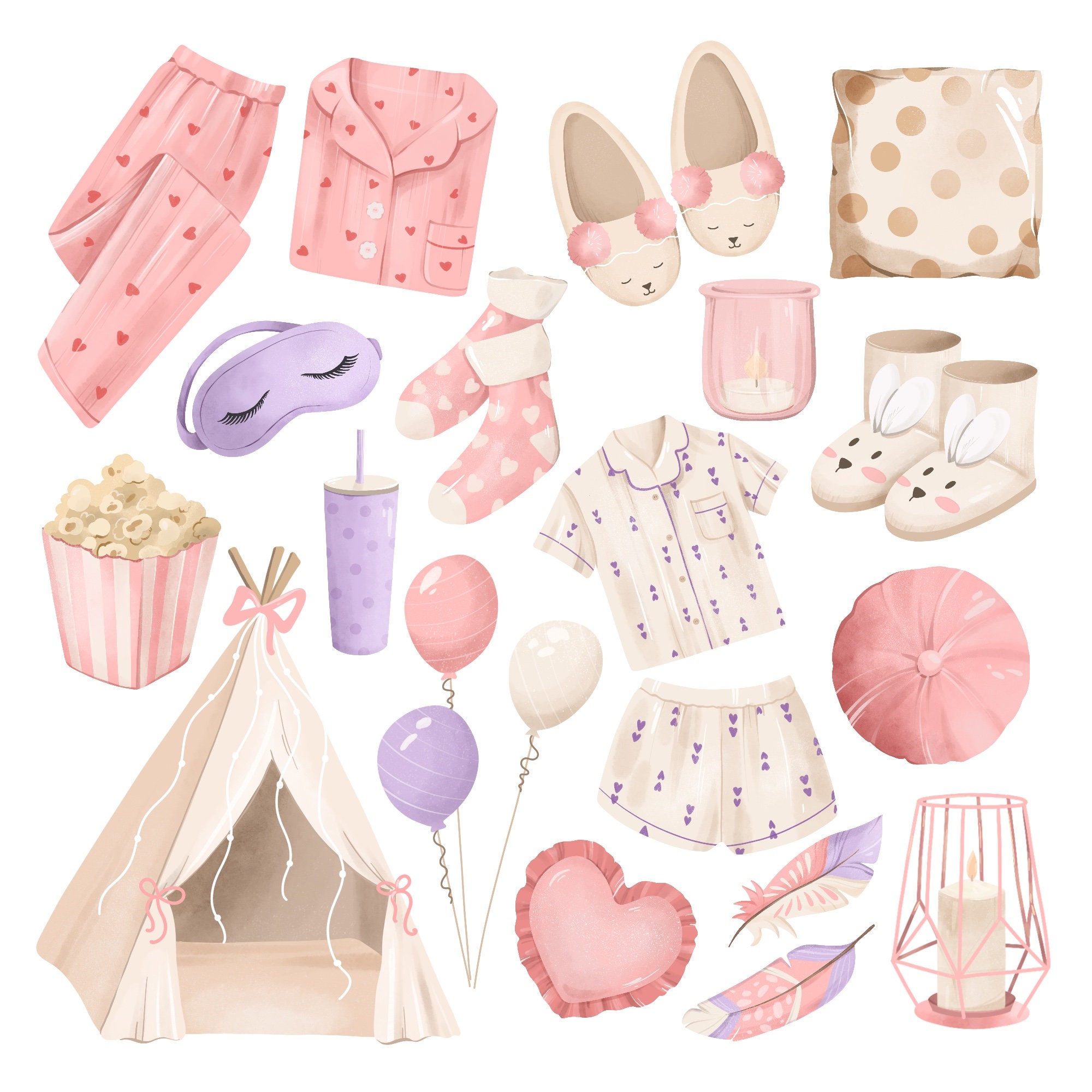 Pajama Party Clipart, Slumber Party PNG, Slippers, Pajama Birthday ...