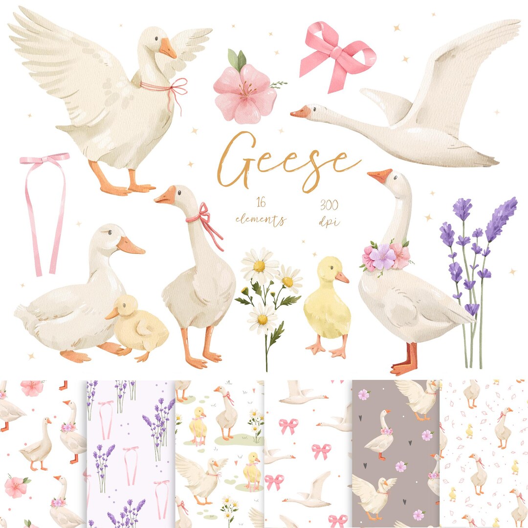Watercolor Geese Clipart: Cottagecore Goose Illustration PNG, Silly ...