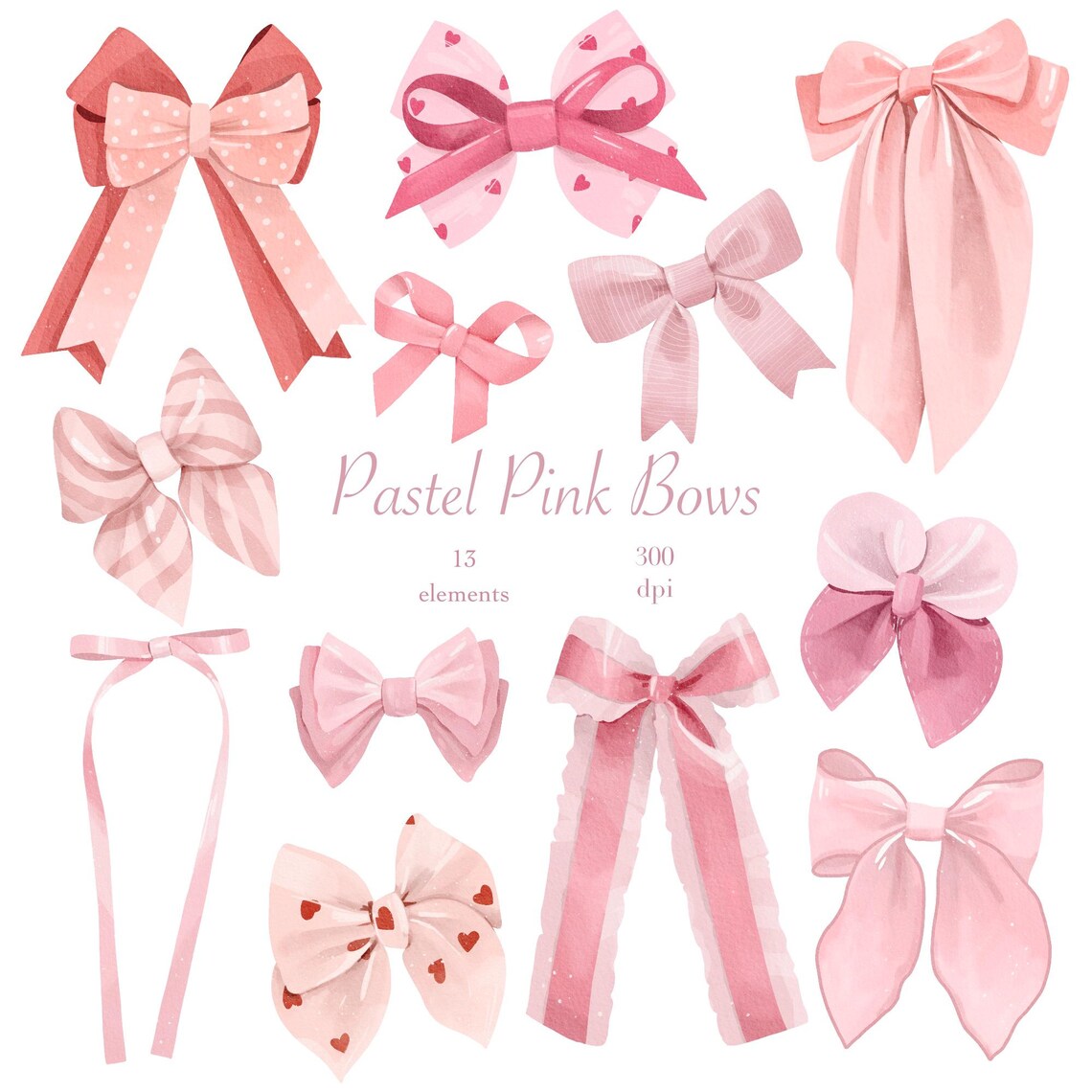 Bow Clipart, Pink Pastel Ribbon Bows, Watercolor Pink Bow PNG, Hand ...