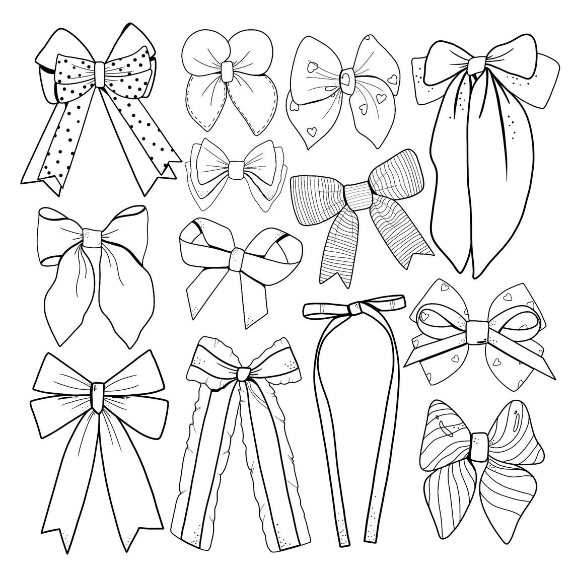Line Bows Clipart, Hand Drawn Bow Illustrations, Ribbon Bow, Silk Bow ...