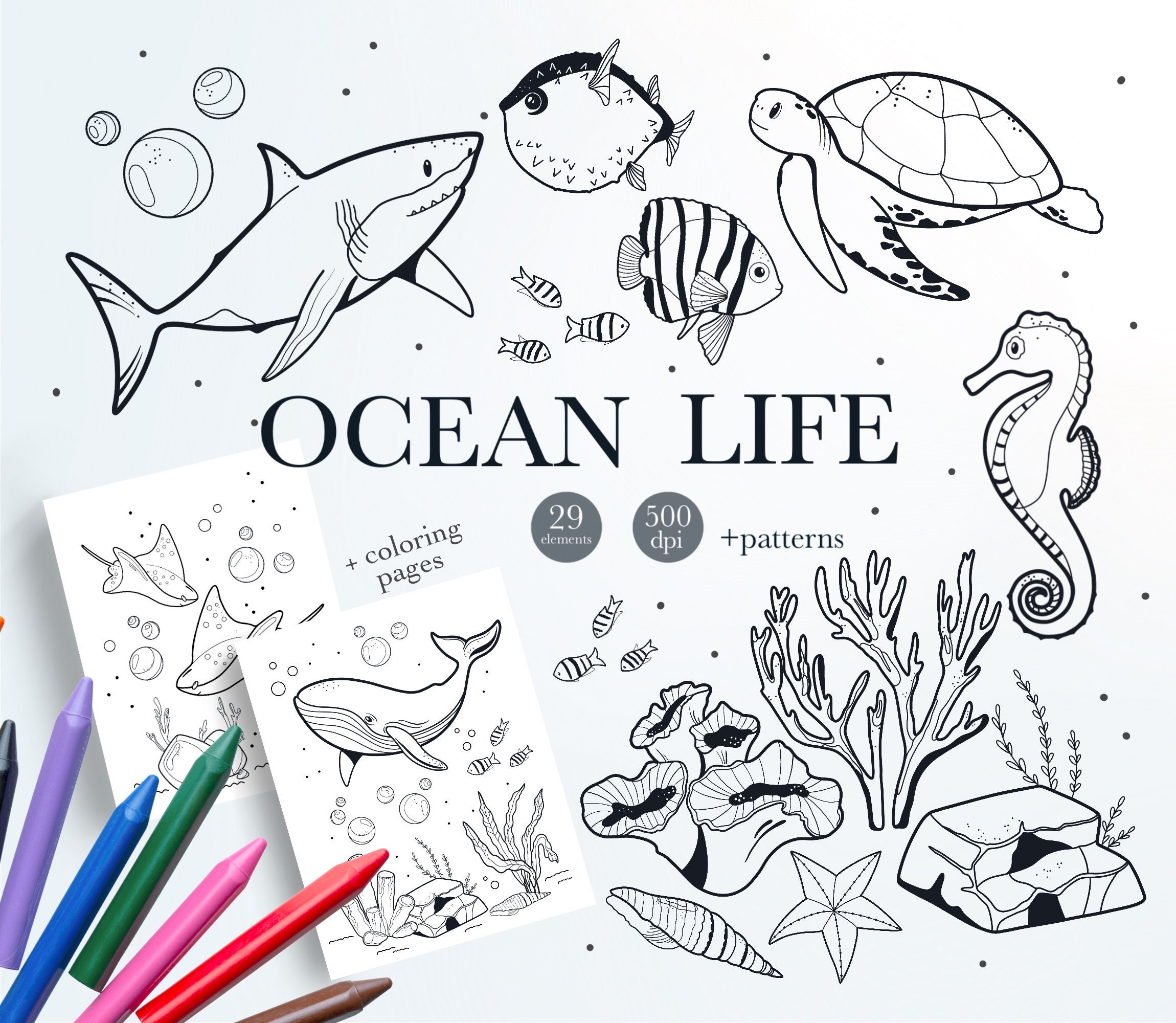 Ocean Animals Clipart, Seaweed Coral Reef, Seamless Animal Pattern, Sea ...