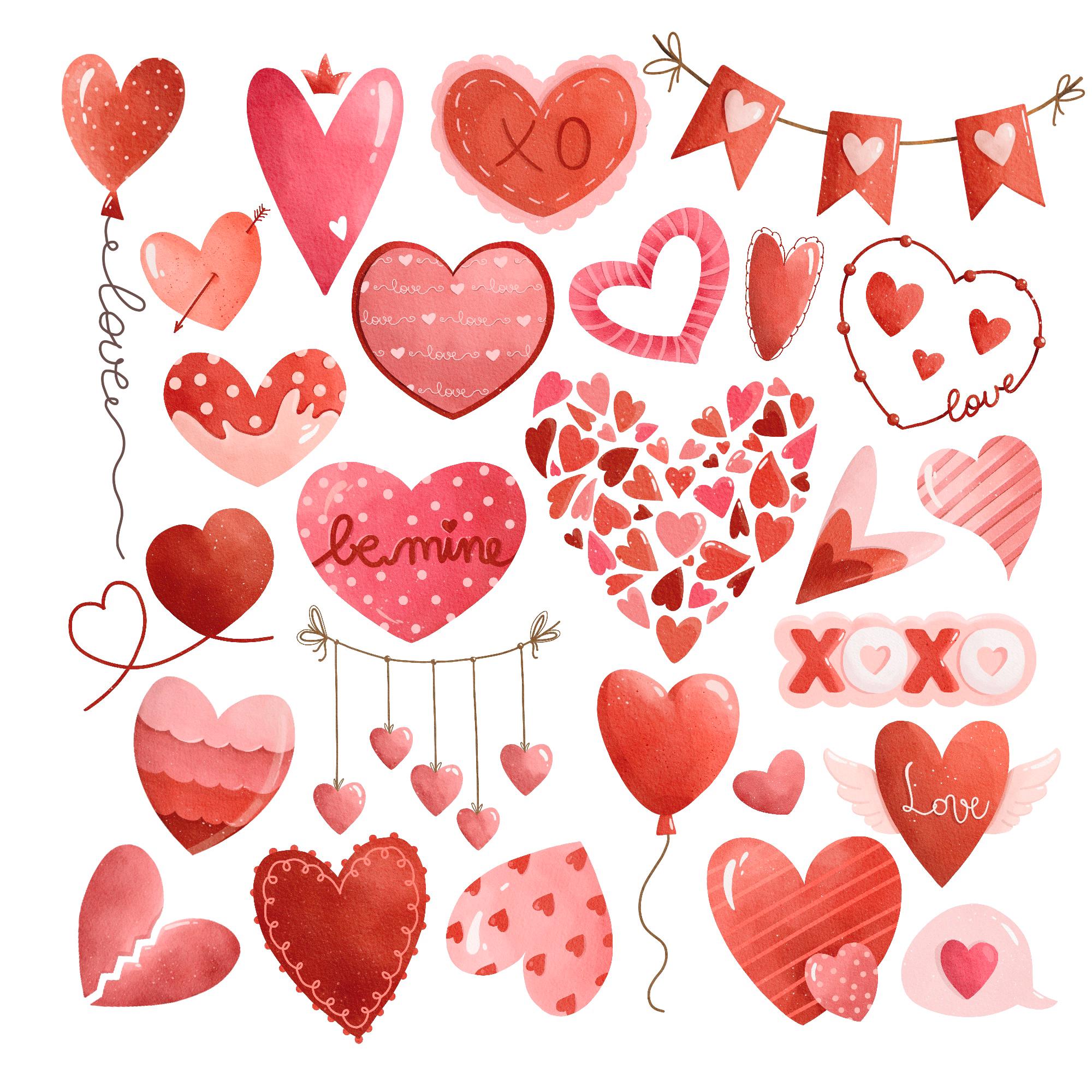 Heart Clipart PNG, Watercolor Hearts, Valentines Day Clipart, Pink ...