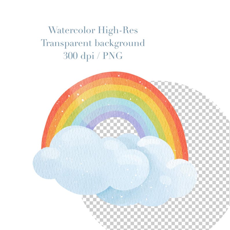 Watercolor Weather Clipart: Hand-painted Rainbow, Sun, Storm PNG, Cloud ...