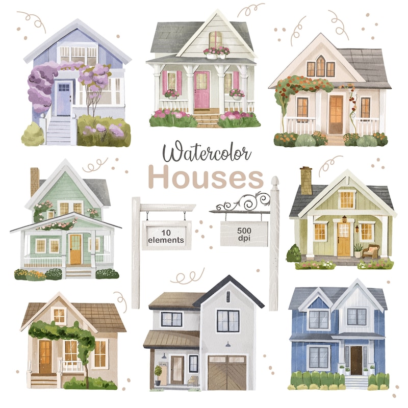 Colorful Houses Painting - Etsy