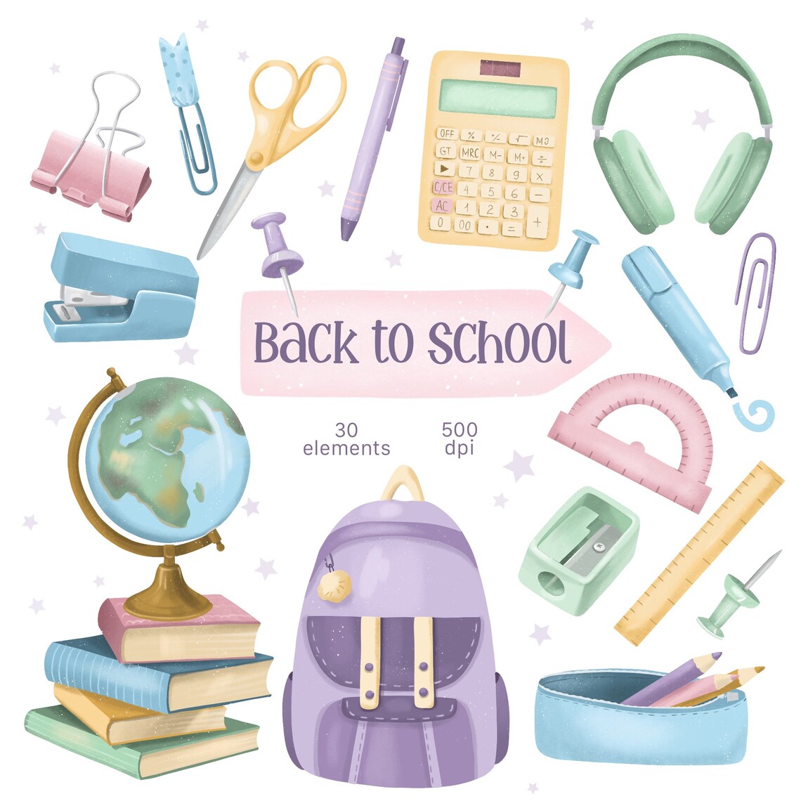 School Clipart Set, School Supplies, Back to School PNG, Teacher ...