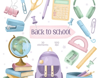 Pastel School Clipart Set: Back to School PNG (digital Download) - Etsy