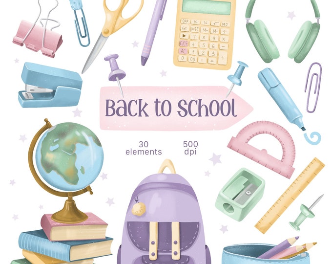 School Clipart Set, School Supplies, Back to School PNG, Teacher ...
