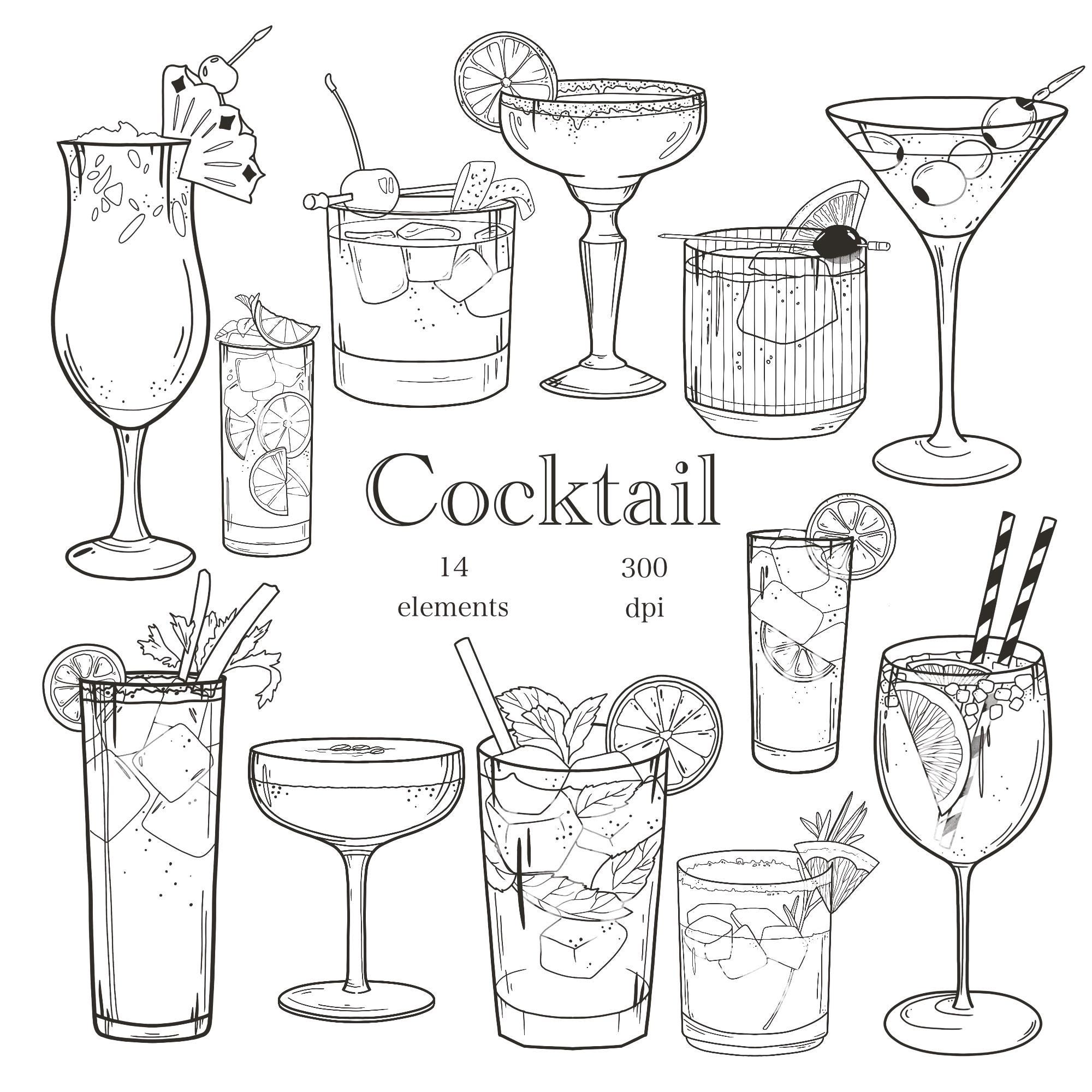 Cocktail Clipart PNG, Line Drinks Illustration, Bar Menu Art, Cocktail ...