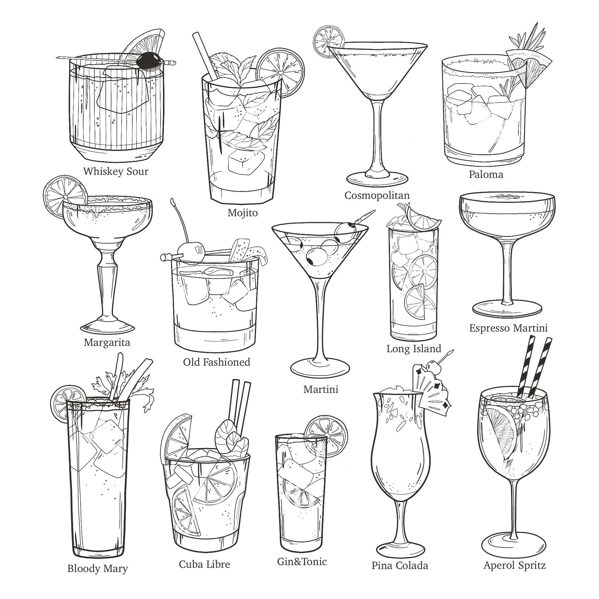 Cocktail Clipart PNG, Line Drinks Illustration, Bar Menu Art, Cocktail ...
