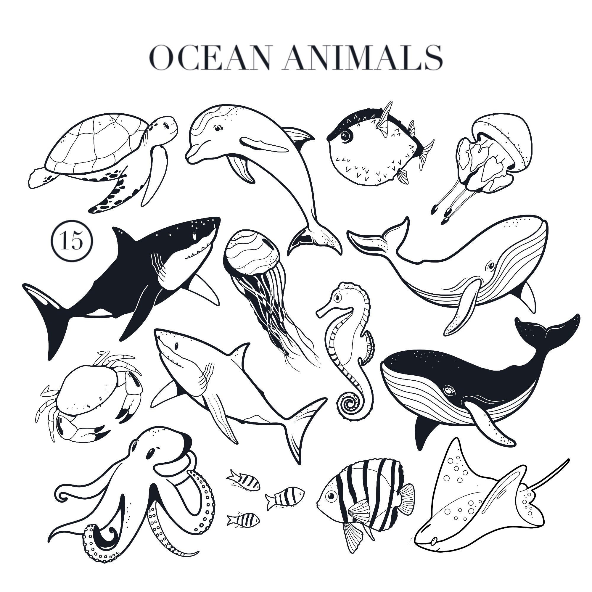 Ocean Animals Clipart, Seaweed Coral Reef, Seamless Animal Pattern, Sea ...