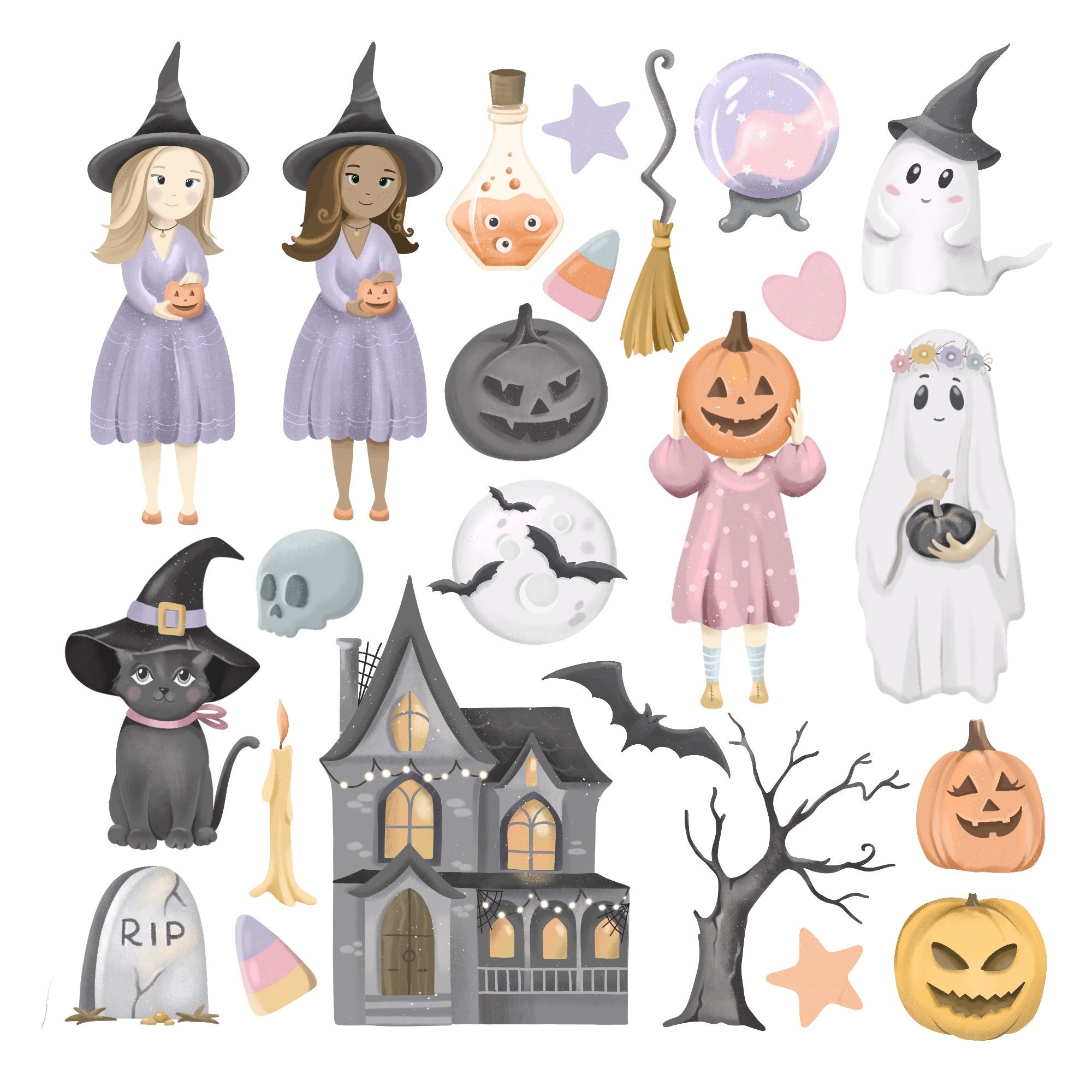 Halloween Clipart Set, Kids Spooky Party Decor (PNG, Digital Download ...