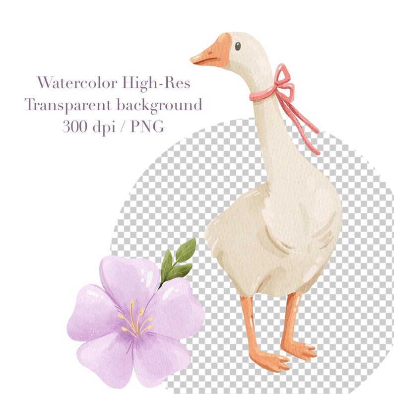Watercolor Geese Clipart, Farm Animal Illustrations With Bows (PNG ...