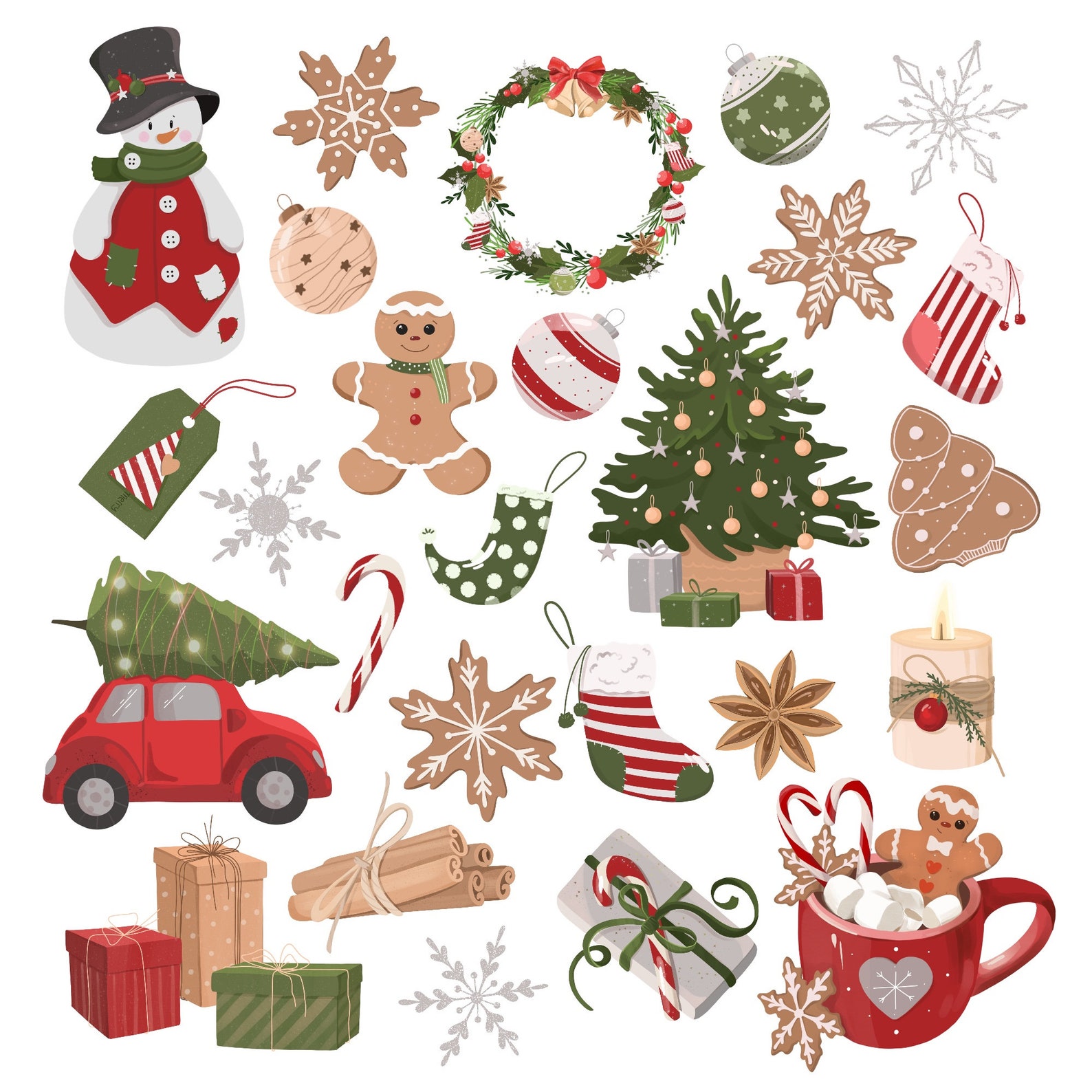Merry Christmas Clipart Set: Holiday Graphics, Christmas Tree ...
