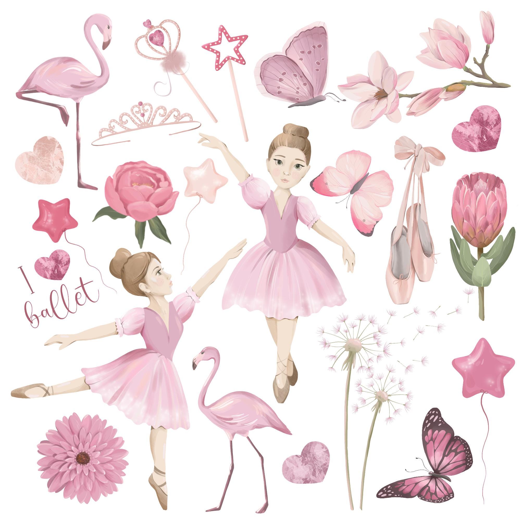 Pink Ballerina Clipart,ballet Girl Poster,floral Ballet,little ...