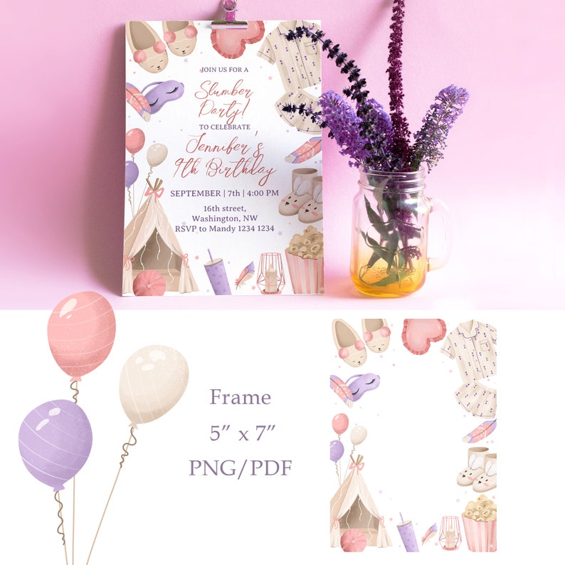Pajama Party Clipart: Slumber Party PNG, Stickers, Birthday Invitation ...