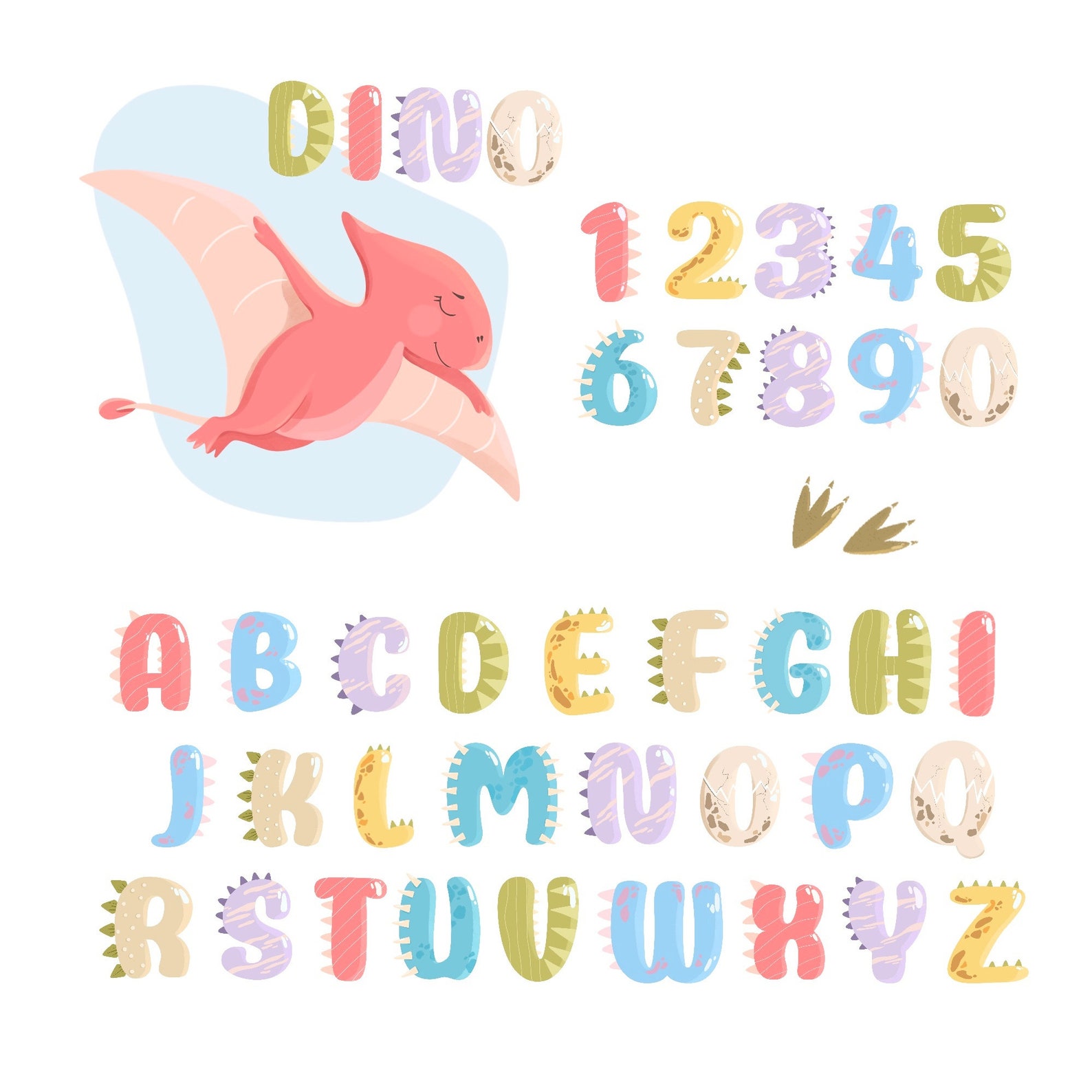 Dinosaur Alphabet and Numbers Printable Clipart,alphabet Poster ...