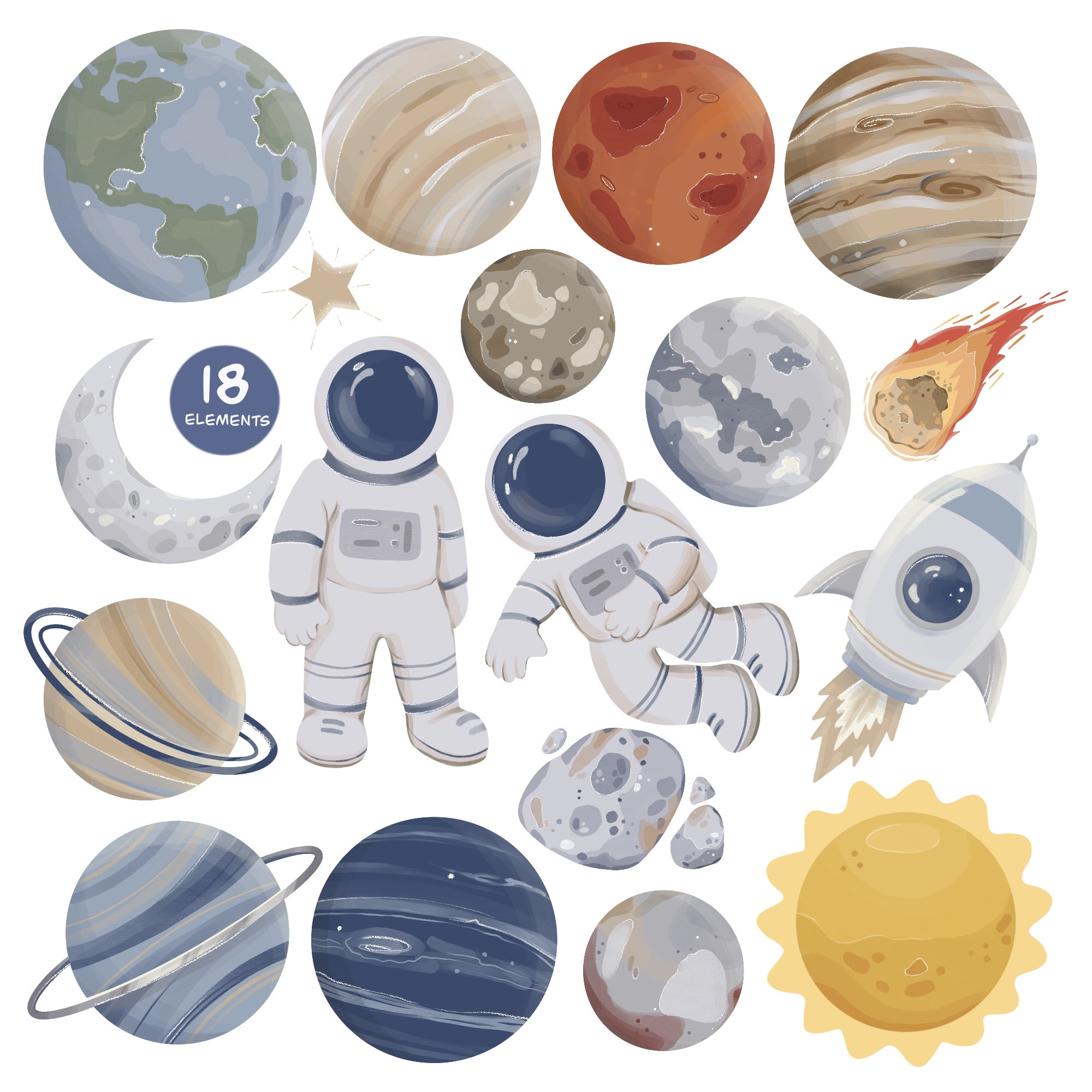Space Clipart, Solar System PNG, Planets, Earth, Astronaut Spaceship ...