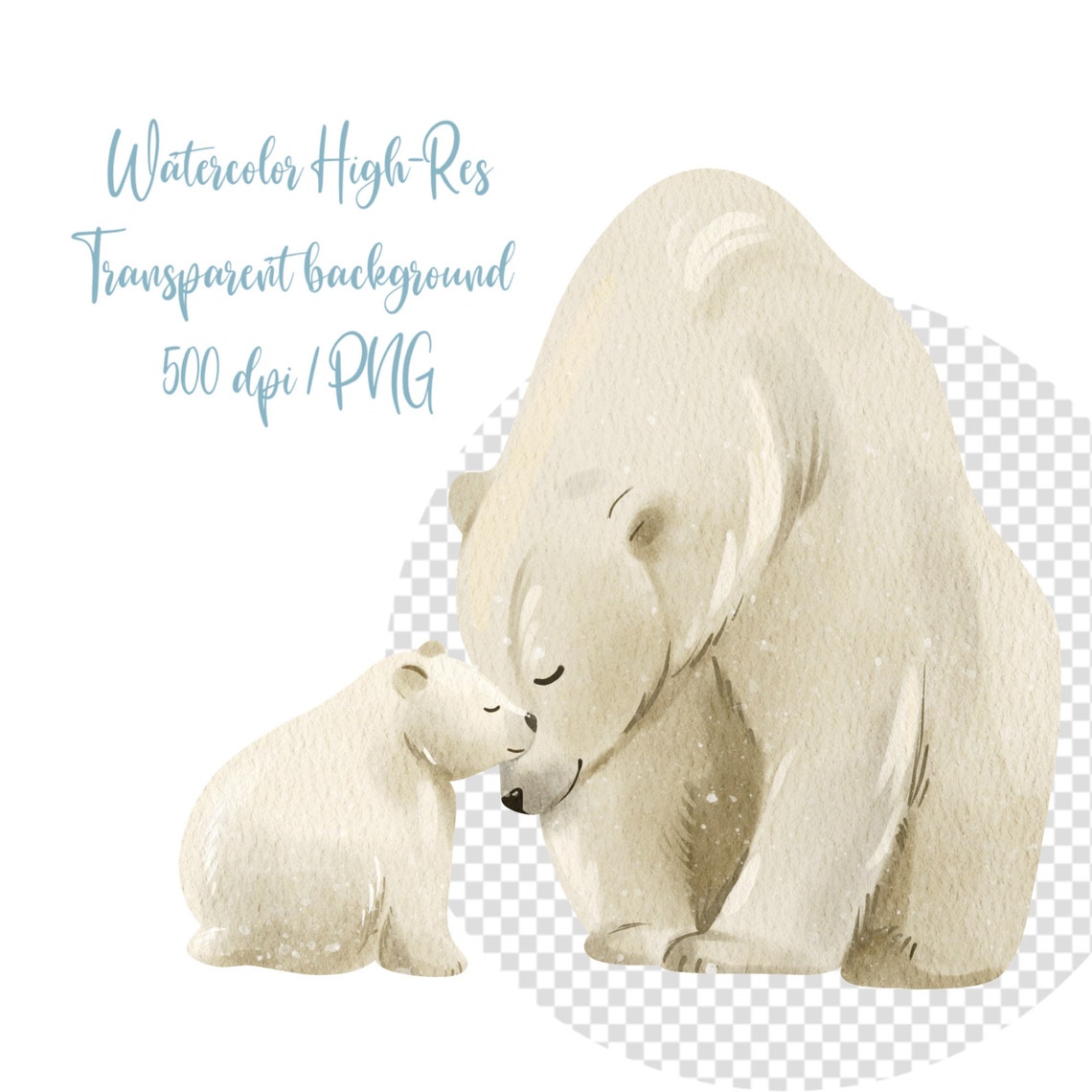 Watercolor Polar Bear Clipart: Arctic Animals PNG Set, North Pole ...