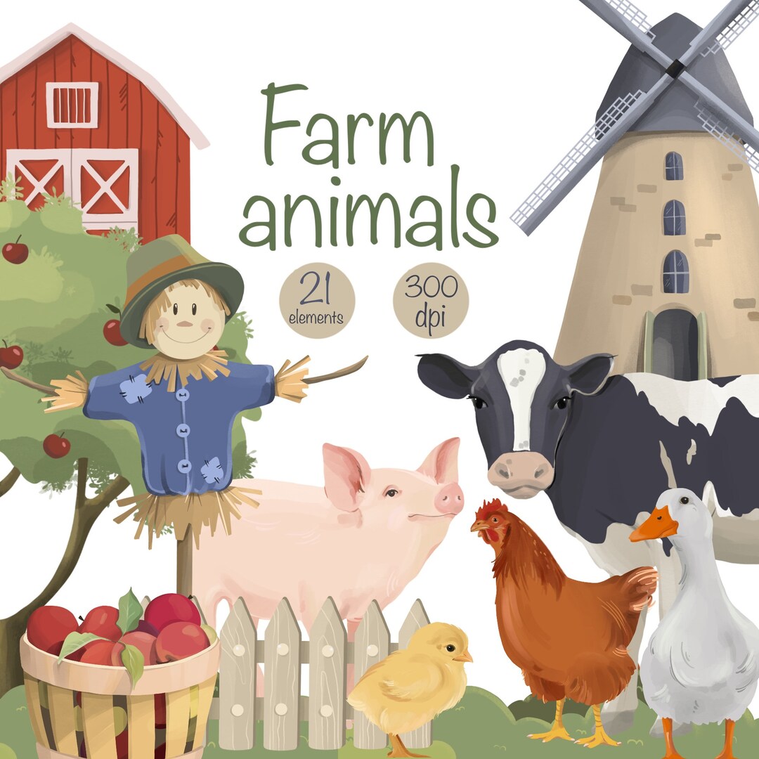 Farm Animals Clipart, Barn Animals PNG, Farmyard Animals, Digital ...