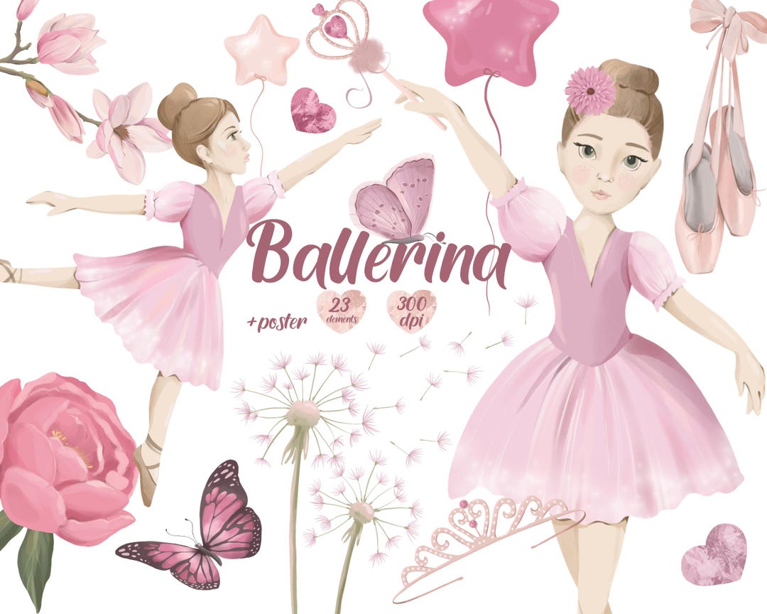 Pink Ballerina Clipart,ballet Girl Poster,floral Ballet,little ...