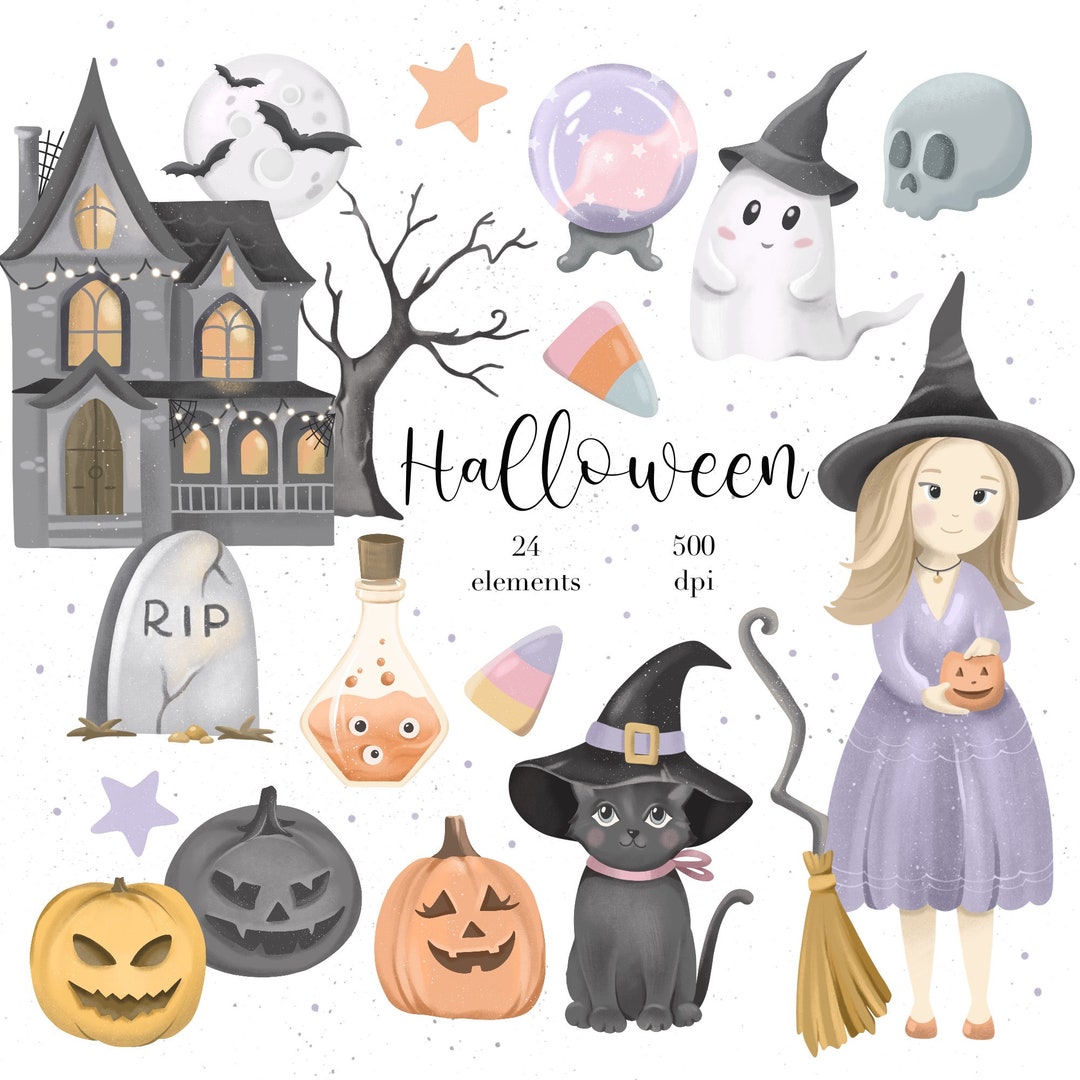 Halloween Clipart Set, Kids Spooky Party Decor (PNG, Digital Download ...